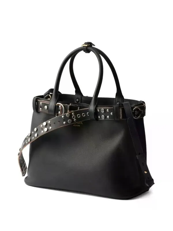 Prada Large Buckle Detail Tote Bag - Black