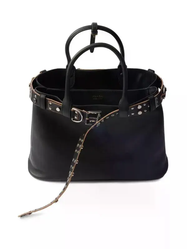 Prada Large Buckle Detail Tote Bag - Black