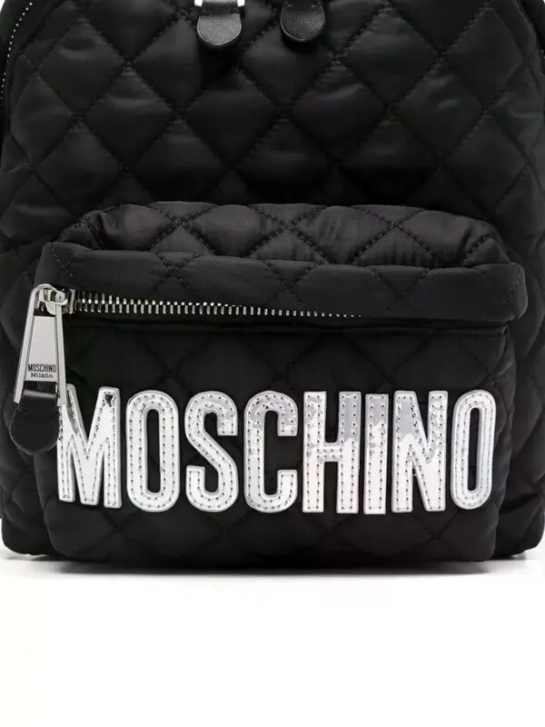 Moschino Quilted Logo Backpack In Black - 6% Off | Editorialist display picture 3
