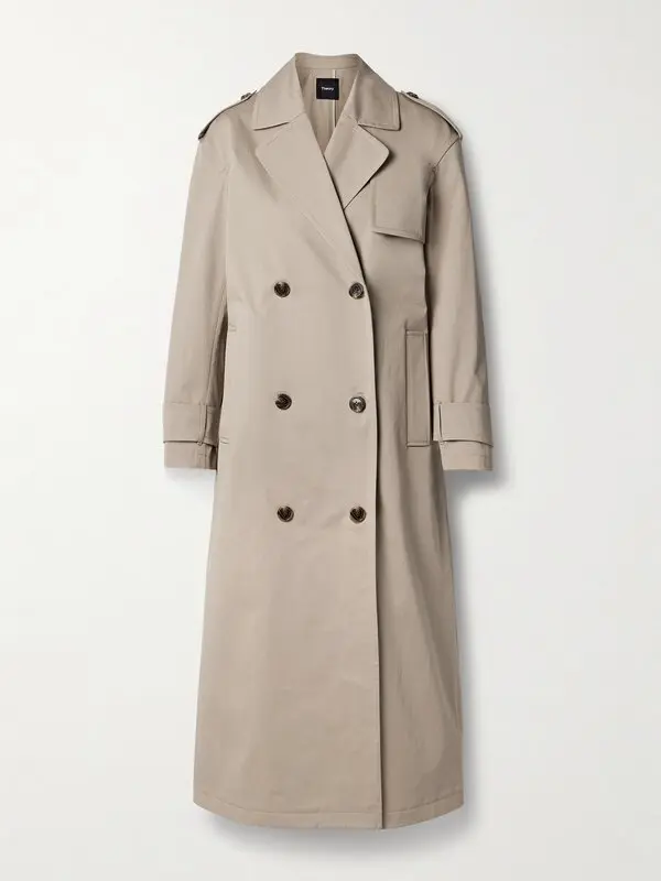 Theory Double-breasted Cotton-blend Gabardine Trench Coat - Brown