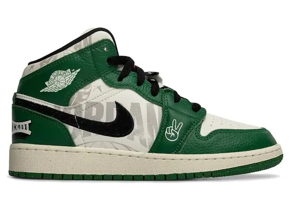 JORDAN 1 Mid Se Overbranded Sneakers - Pine Green/white/black