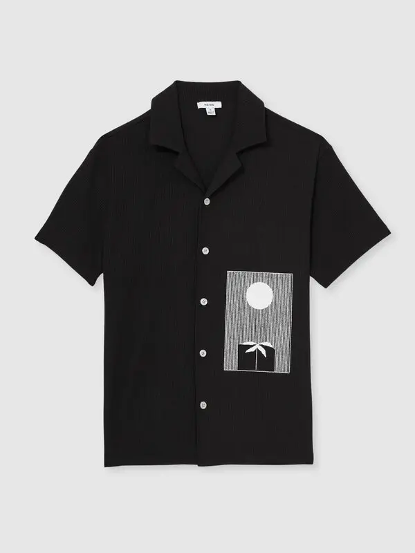 REISS Coast Graphic Print Cuban-collar Shirt