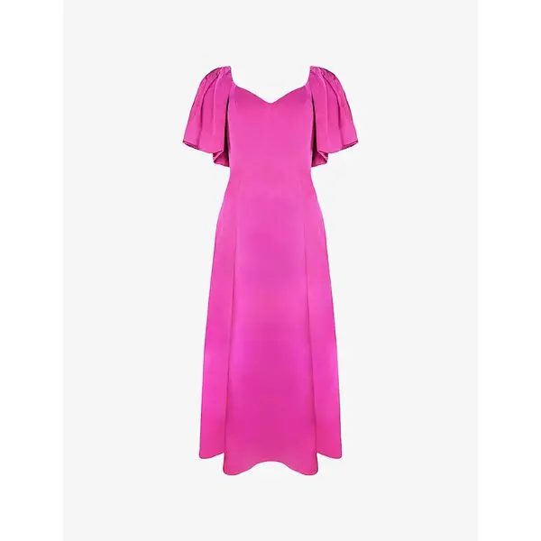 Ro&Zo Yasmin Puff-Sleeve Woven Midi Dress In Pink - 70% Off | Editorialist