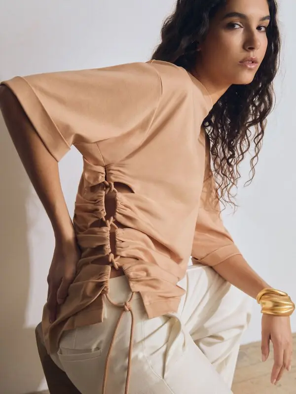 REISS Berkeley Atelier Cut-out Cotton Top - Neutral