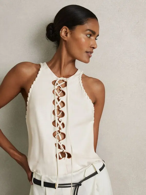 REISS Amelia Atelier Satin Crepe Cut-out Top