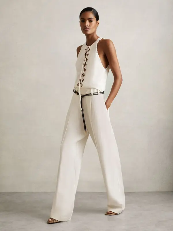 REISS Amelia Atelier Satin Crepe Cut-out Top