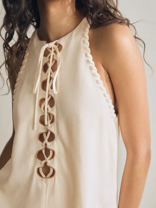 REISS Amelia Atelier Satin Crepe Cut-out Top