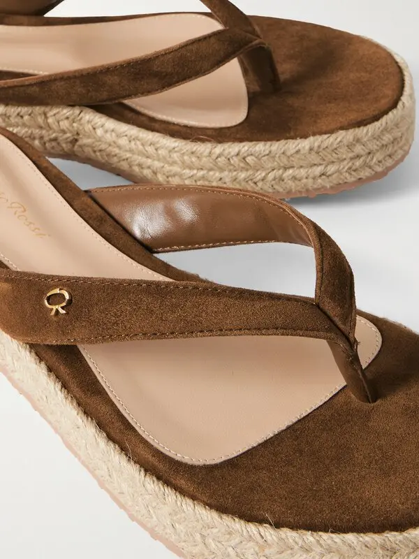 GIANVITO ROSSI Embellished Suede Platform Espadrille Flip Flops