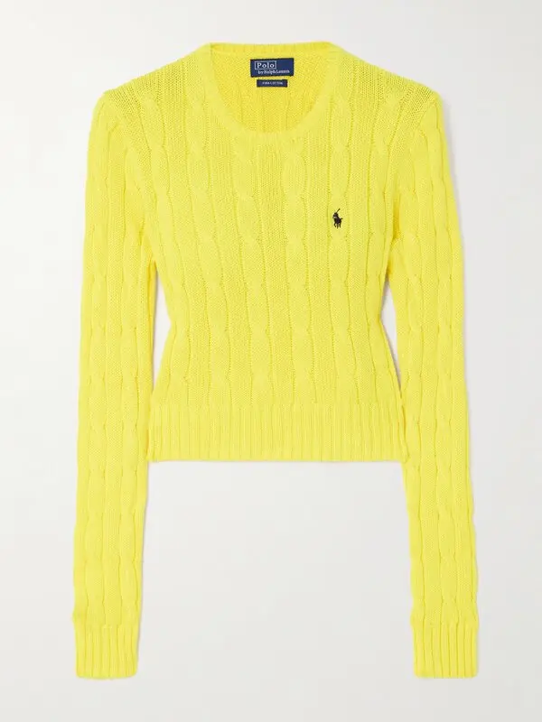 Polo Ralph Lauren Logo-embroidered Cropped Cable-knit Sweater - Yellow