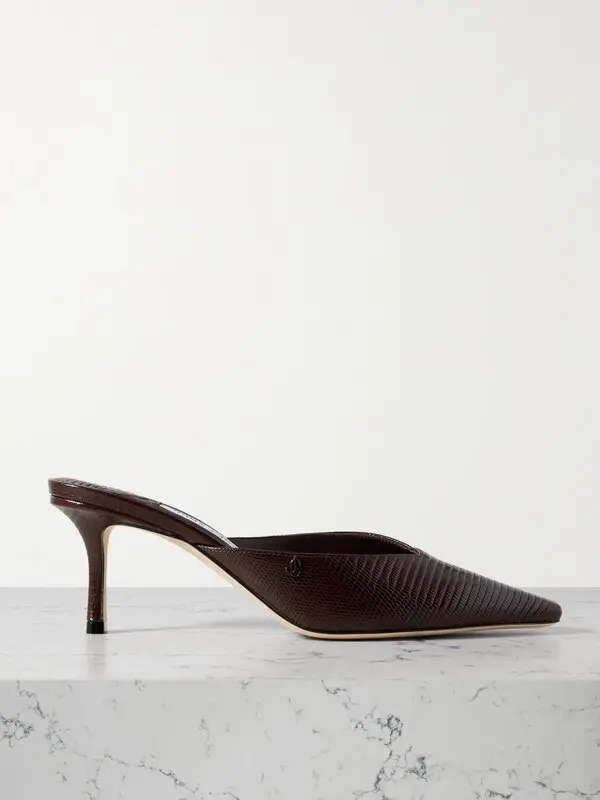 JIMMY CHOO Vivi 65 Embellished Croc-effect Mules