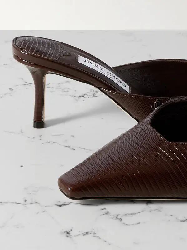 JIMMY CHOO Vivi 65 Embellished Croc-effect Mules
