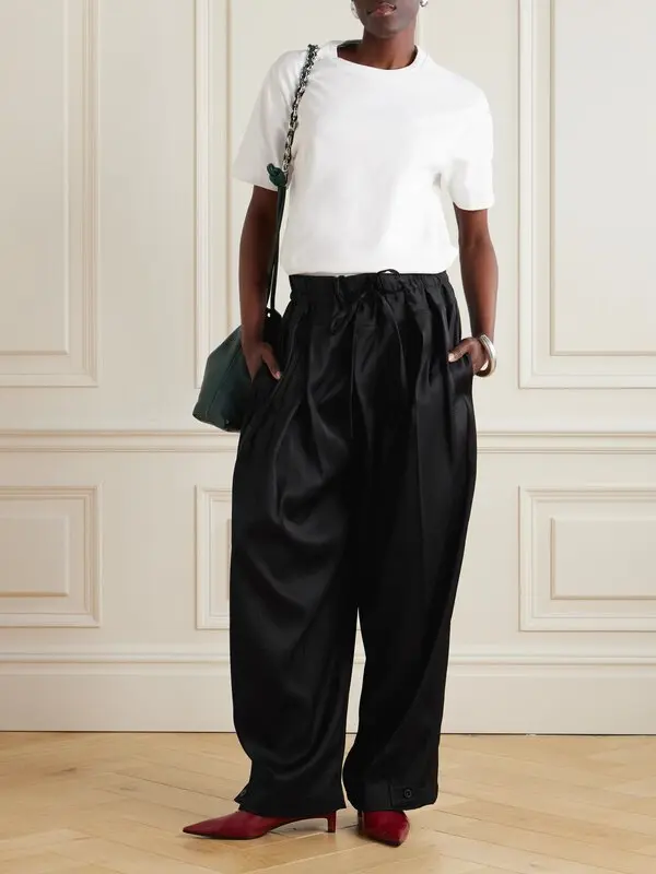 JIL SANDER Pleated Satin-twill Wide-leg Pants