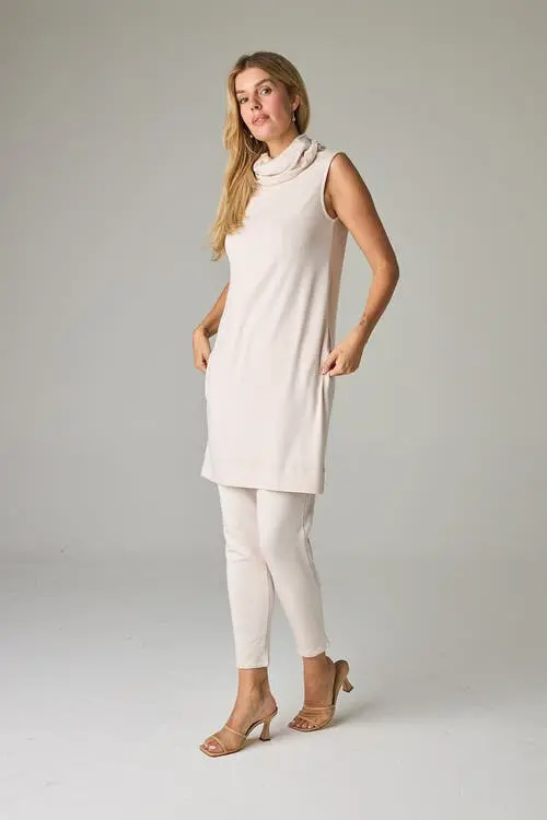 EAVOLU Sleeveless Funnel Neck Tunic/dress - Bone
