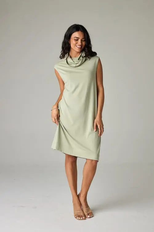 EAVOLU Sleeveless Funnel Neck Tunic/dress - Fern