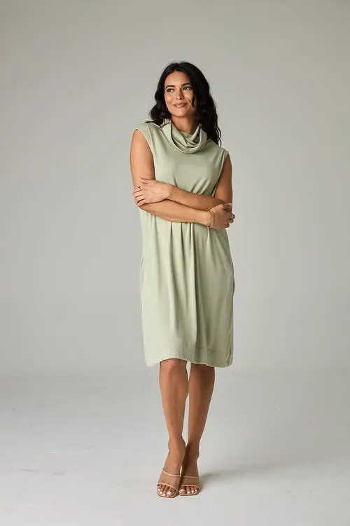 EAVOLU Sleeveless Funnel Neck Tunic/dress - Fern