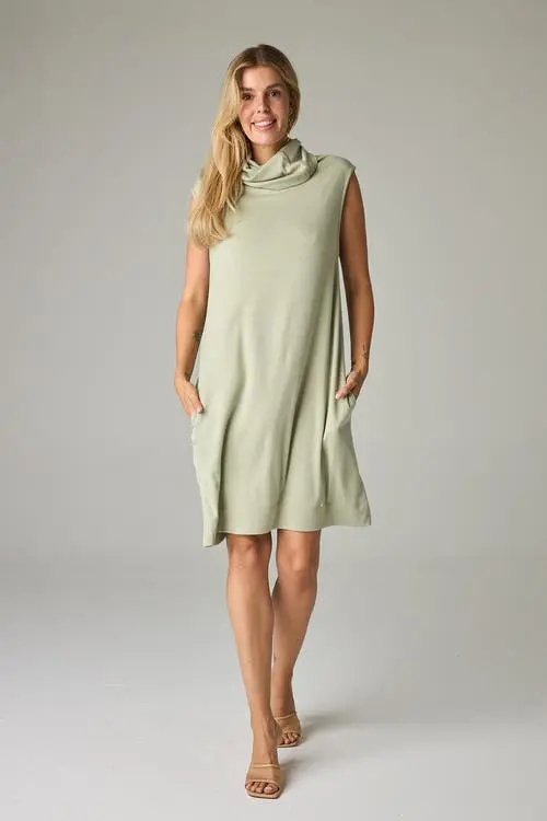 EAVOLU Sleeveless Funnel Neck Tunic/dress - Fern
