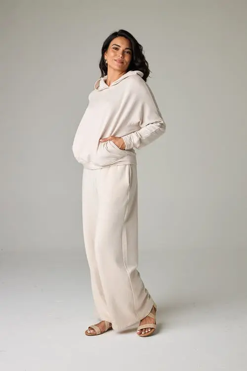 EAVOLU Baikal Eco-luxe Fleece Dolman Crop Hoodie - Bone