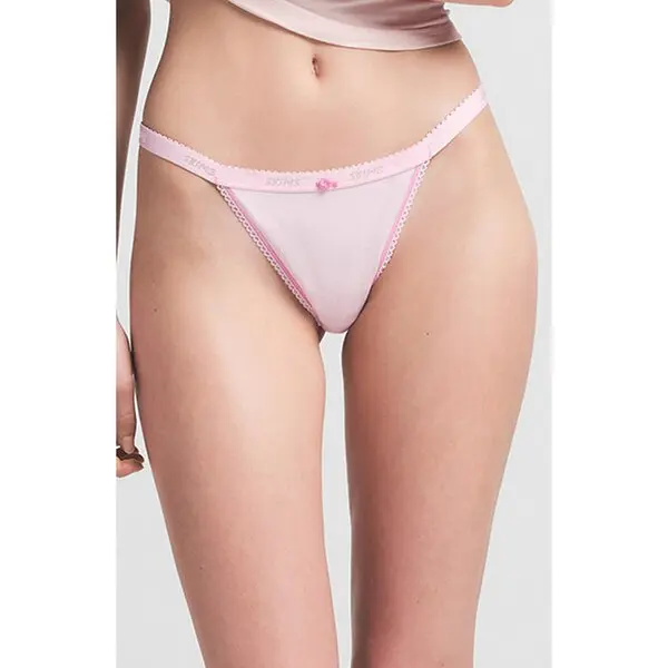 SKIMS Lightweight Cotton Logo Picot String Bikini - Cherry Blossom Tonal