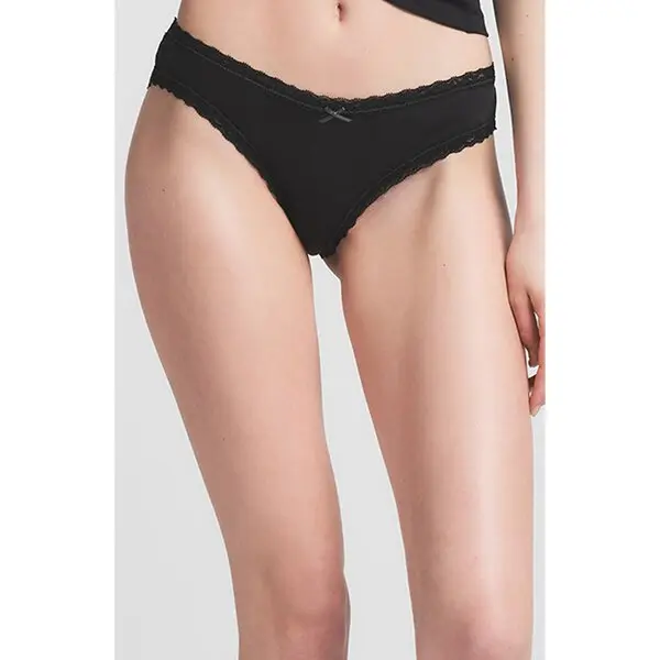 SKIMS Lightweight Cotton Lace Trim Briefs - Soot Tonal