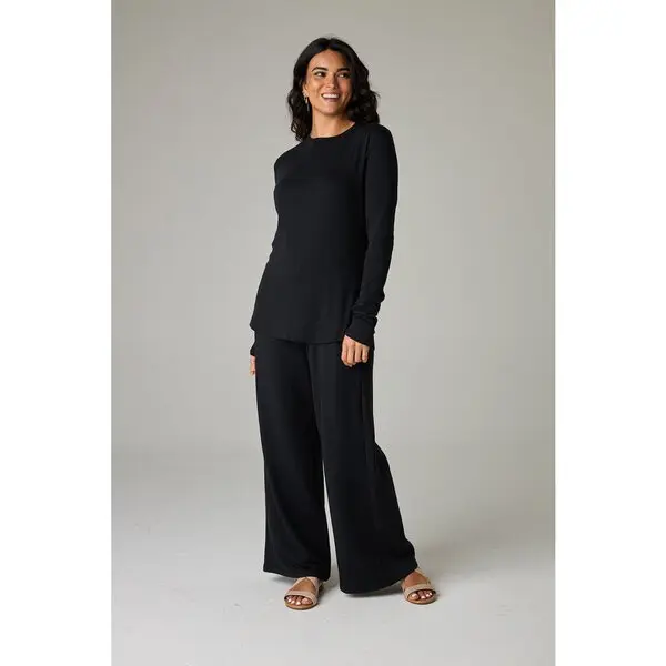EAVOLU Garda Eco-luxe Rib Crew-neck Long Sleeve Top - Slate