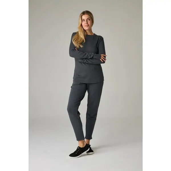 EAVOLU Garda Eco-luxe Rib Crew-neck Long Sleeve Top - Slate