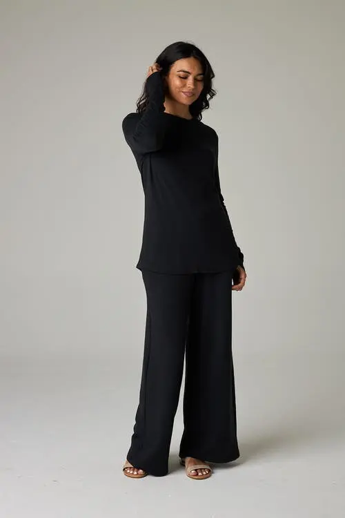 EAVOLU Garda Eco-luxe Rib Crew-neck Long Sleeve Top - Slate