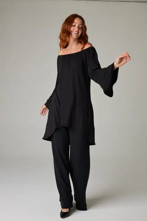 EAVOLU Baikal Eco-luxe Fleece Wide-leg Long Pant - Coal Black