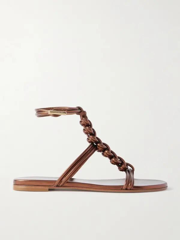 GIANVITO ROSSI Capua Braided Leather Sandals - Brown