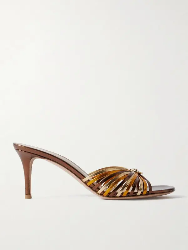 GIANVITO ROSSI Vyna Metallic Leather Mules - Brown