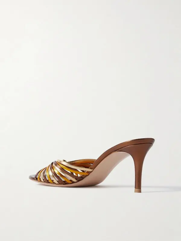 GIANVITO ROSSI Vyna Metallic Leather Mules - Brown