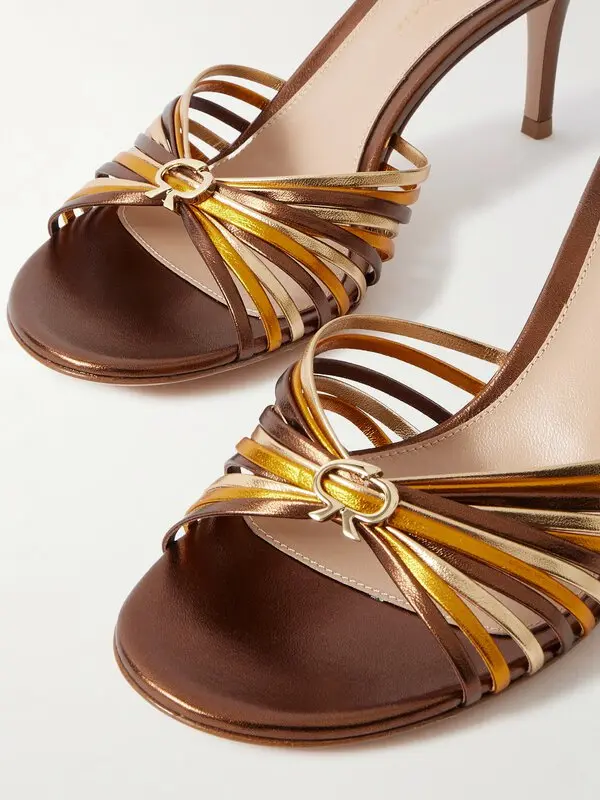 GIANVITO ROSSI Vyna Metallic Leather Mules - Brown