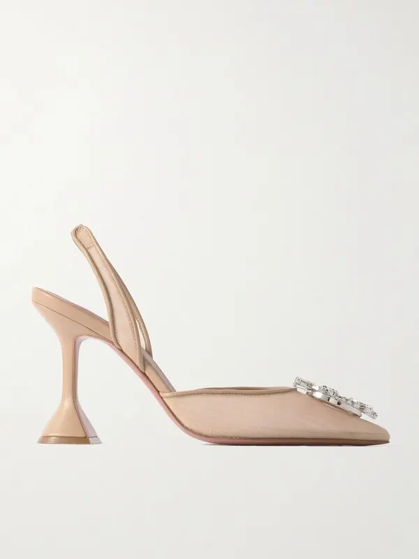 Amina Muaddi Begum Crystal-embellished Slingback Pumps - Neutrals
