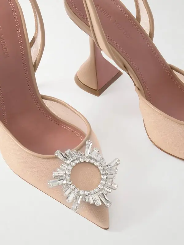 Amina Muaddi Begum Crystal-embellished Slingback Pumps - Neutrals