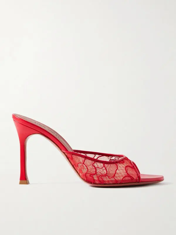 Amina Muaddi Alexa Corded Lace And Leather Pumps