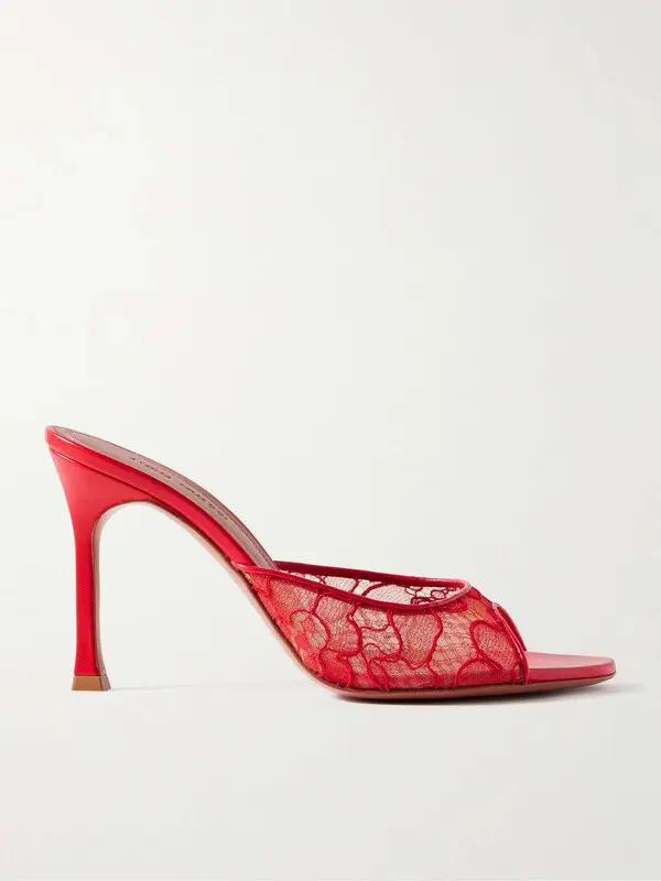 Amina Muaddi Alexa Corded Lace And Leather Pumps