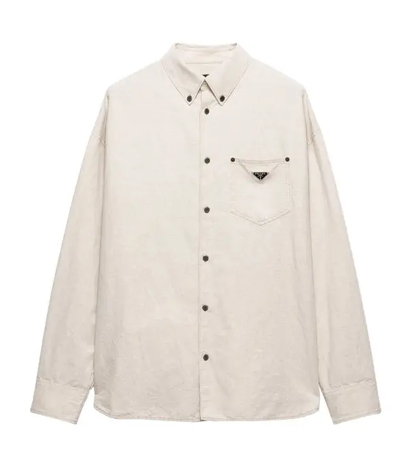 Prada Cotton-flax Oversized Chambray Shirt