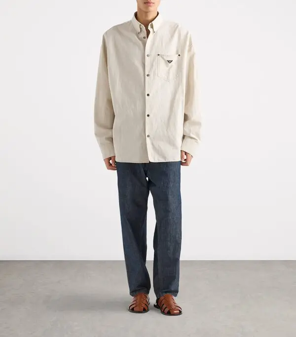 Prada Cotton-flax Oversized Chambray Shirt