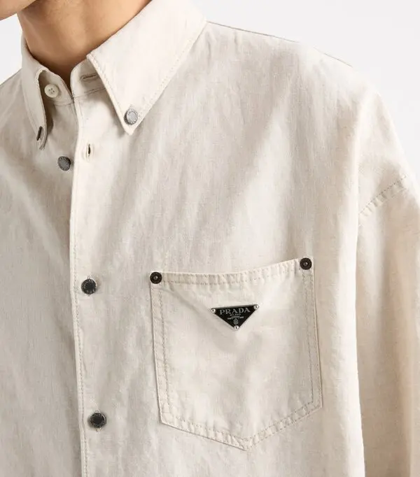 Prada Cotton-flax Oversized Chambray Shirt