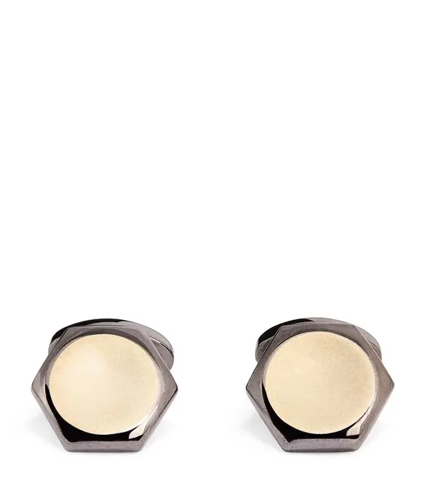 BABETTE WASSERMAN LONDON Rhodium-plated Hexagon Cufflinks - Black