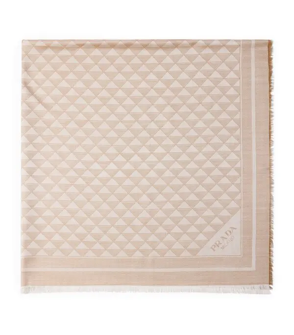 Prada Silk-wool Triangle Logo Shawl - Brown