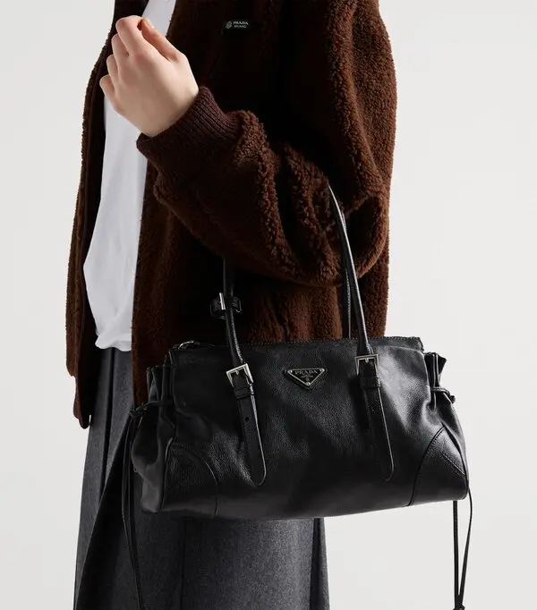 Prada Medium Leather Bonnie Shoulder Bag - Black