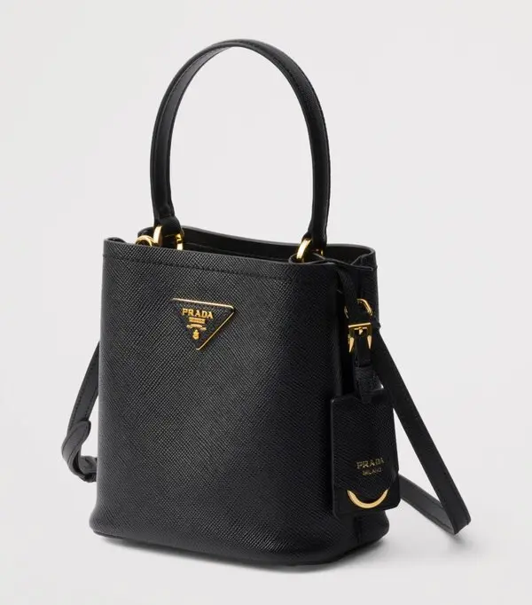 Prada Saffiano Leather Panier Top-handle Bucket Bag - Black