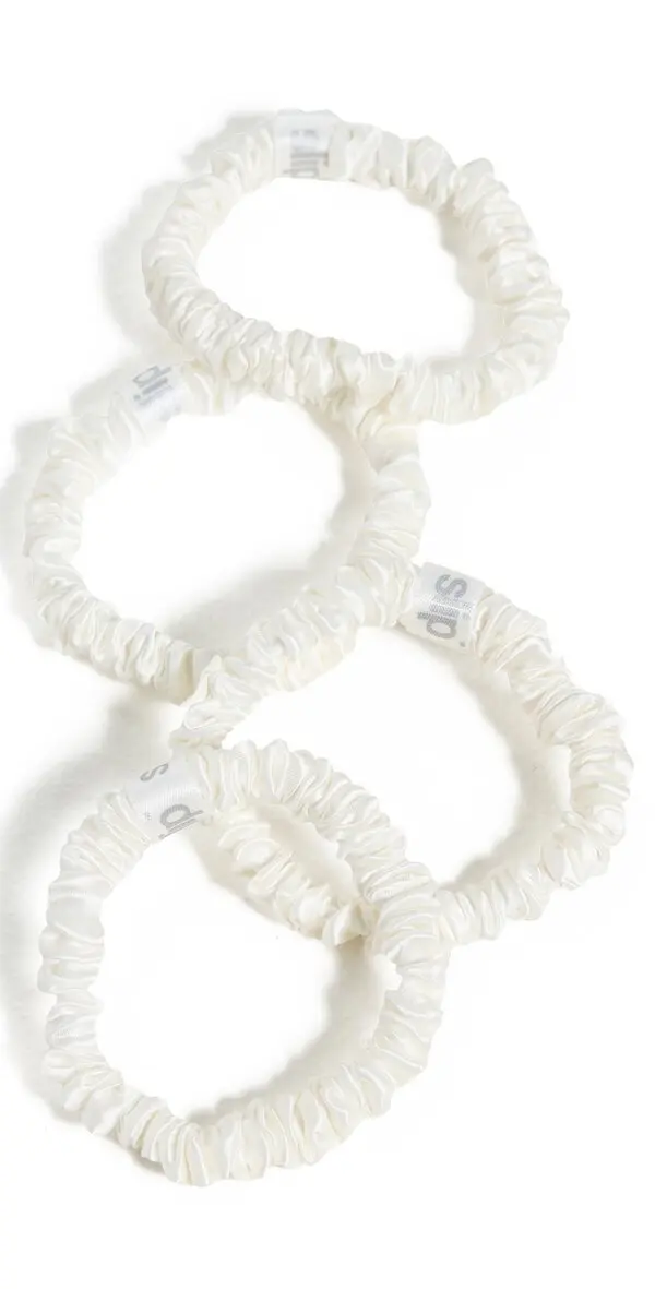 Slip Skinny Silk Scrunchie Set Of 4 - White