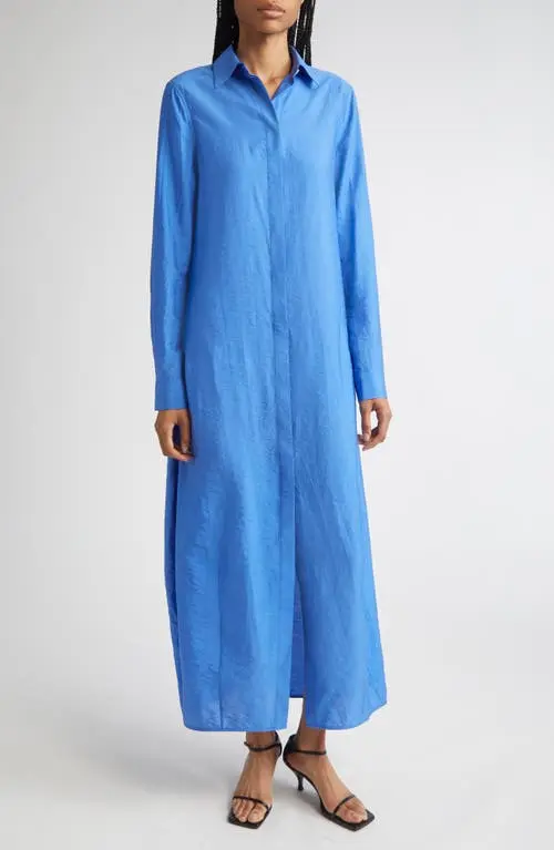 TOTEME Parachute Long Sleeve Silk Blend Maxi Shirtdress - Cobalt