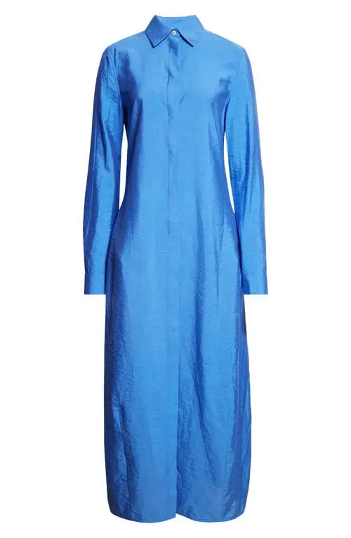 TOTEME Parachute Long Sleeve Silk Blend Maxi Shirtdress - Cobalt