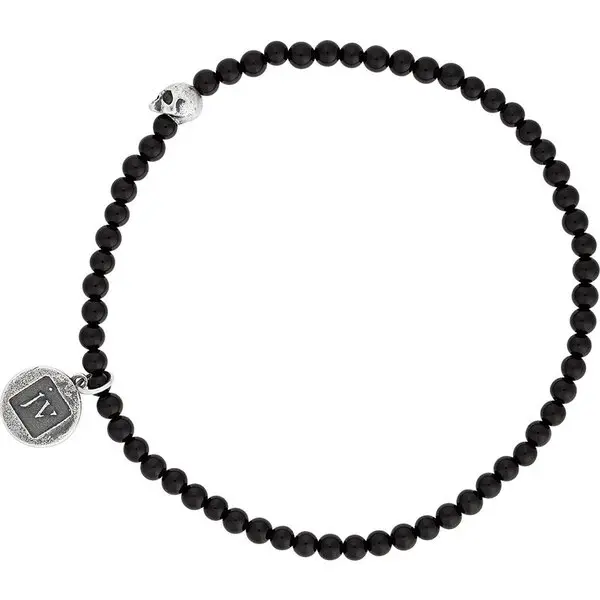 John Varvatos Skull Onyx Beaded Bracelet - Black/silver