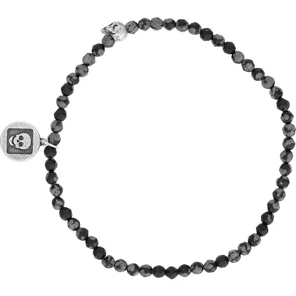 John Varvatos Skull Obsidian Beaded Bracelet - Black/silver