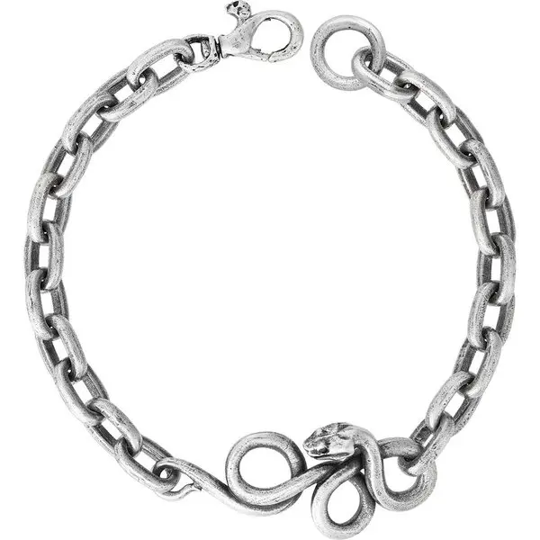 John Varvatos Snakeskin Sterling And Black Diamond Bracelet - Silver