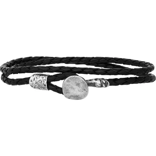 John Varvatos Sterling And Woven Leather Wrap Bracelet - Silver