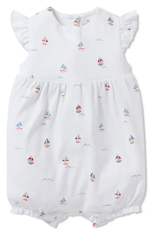 PETITE PLUME Sailboat Print Pima Cotton Romper - White